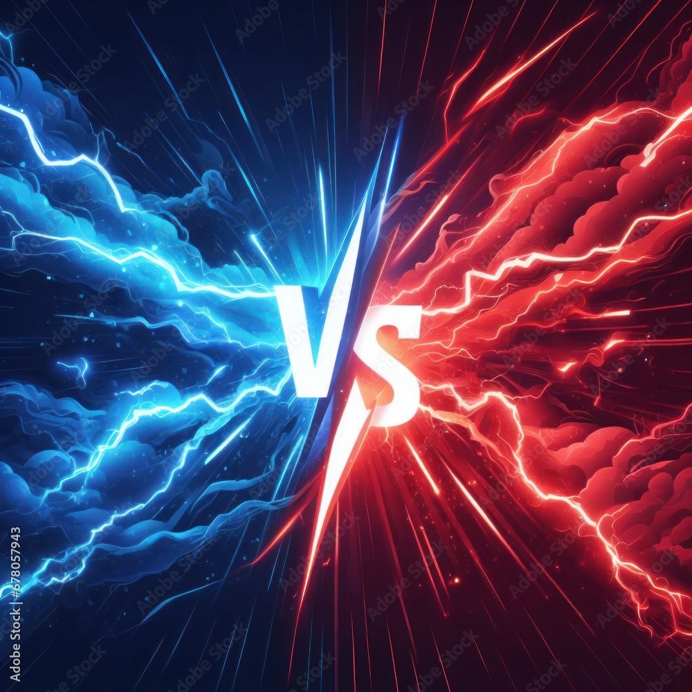 Lightning collision red and blue versus background with letters VS ...