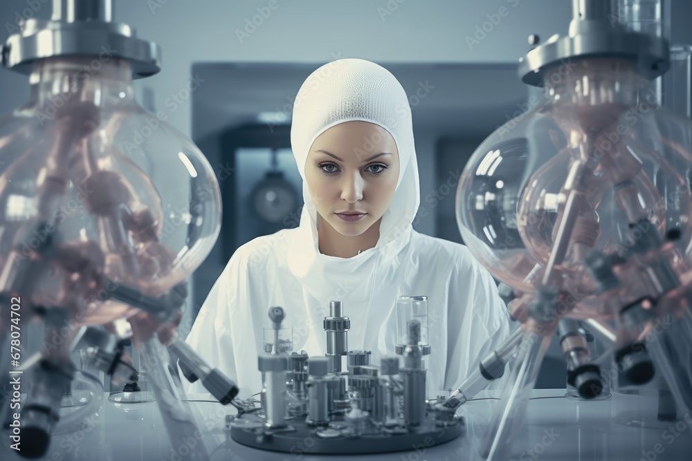 Beautiful Bald Woman After Chemotherapy, Powerful Concept Scientist In ...