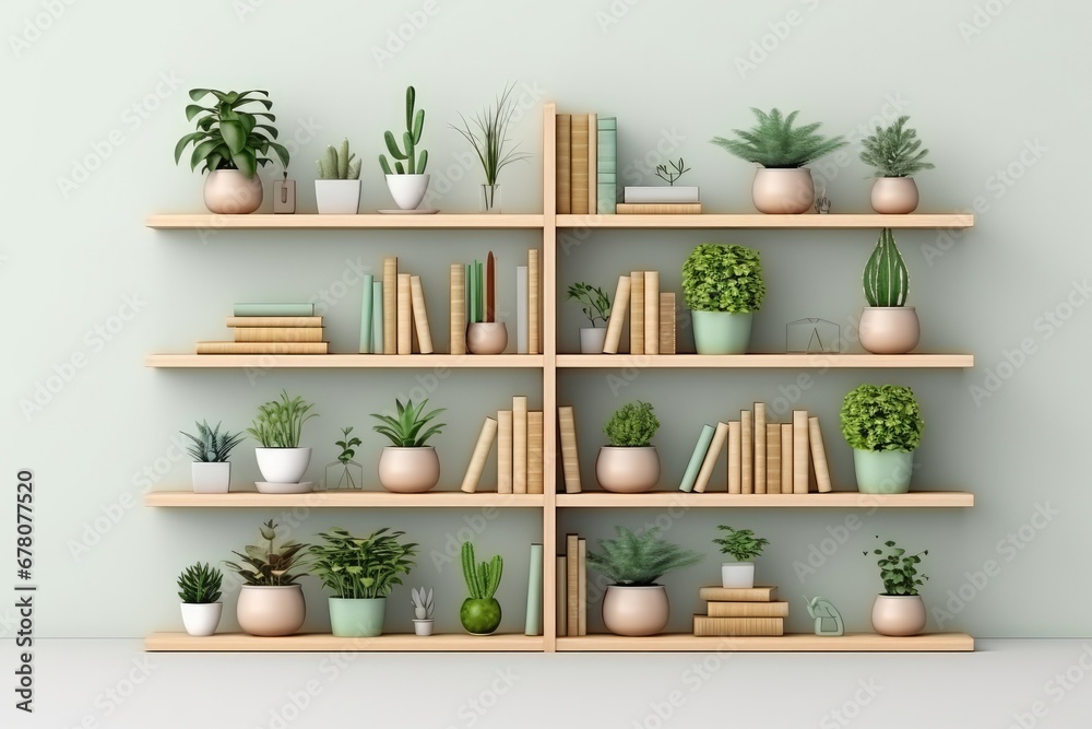 Decorative Bookshelf With Plants For Virtual Office Backdrops Stock ...