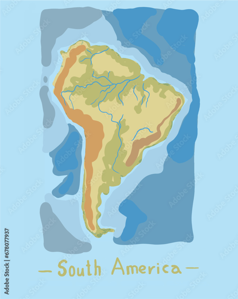 South America continent Latin geography art Earth globe planet ocean ...