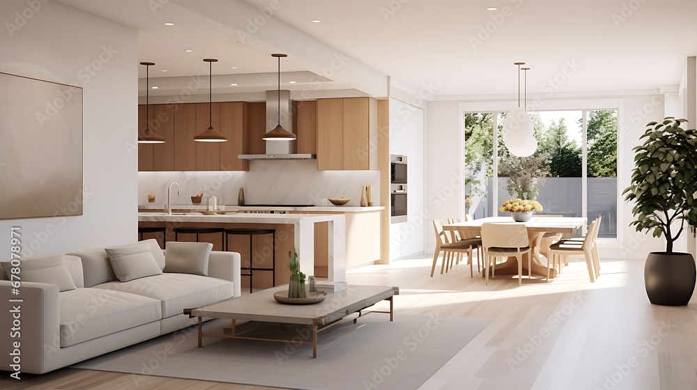 A modern minimalist home interior design with clean lines, sleek ...