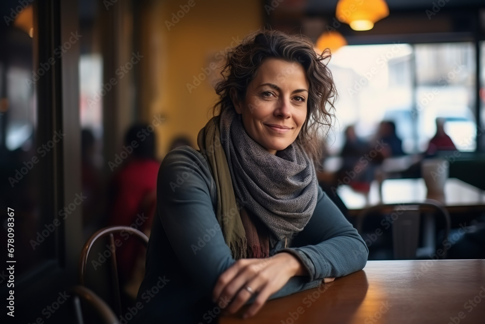 Medium shot portrait photography of a woman in her 40s in a random ...