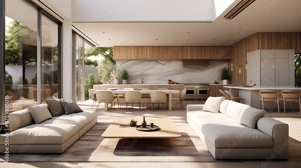 A modern minimalist home interior design with clean lines, sleek ...