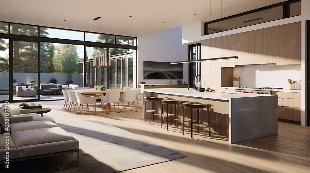 A modern minimalist home interior design with clean lines, sleek ...