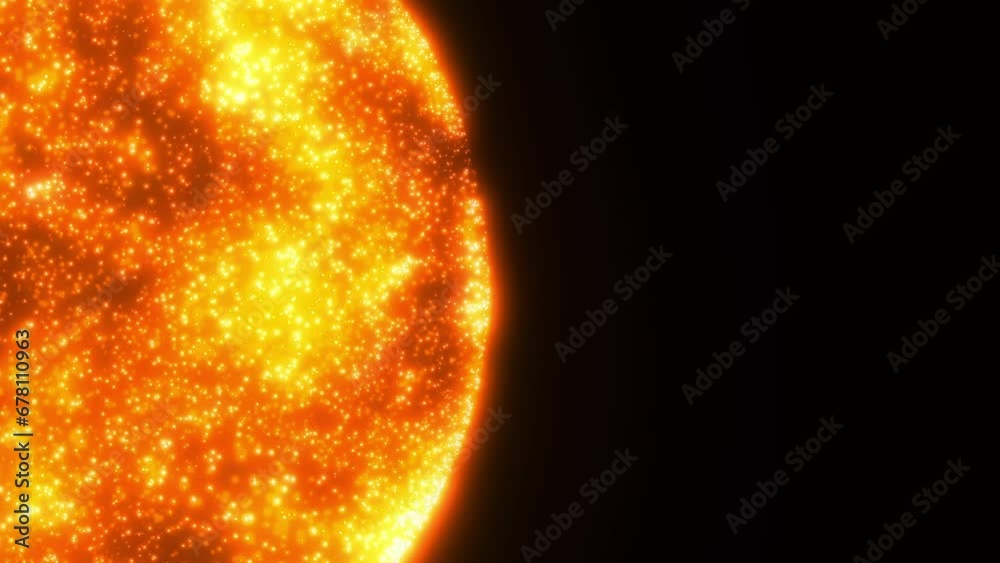 Solar energy loop animation 4K. Flare glowing orange particles in shape ...