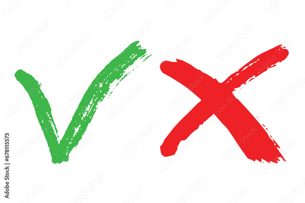 Hand drawn green check mark and red cross mark Marker right and wrong ...