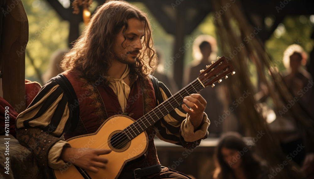Bard musician playing on a lute on a renaissance fair Stock Photo ...