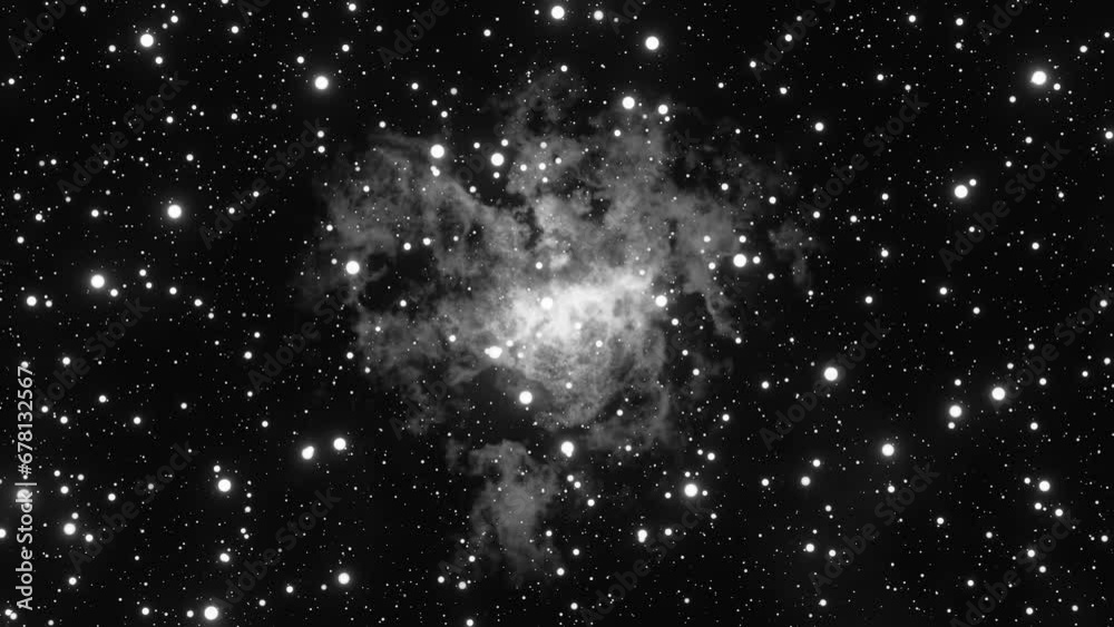 Black and white nebula background, loopable. Starry colorful night sky ...