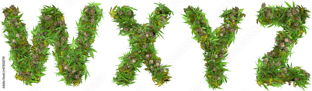 weed and buds font letters 3d render w x y z Stock Illustration | Adobe ...