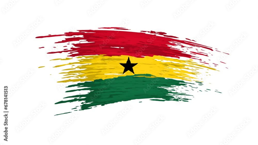 Ghana flag animation. Brush painted ghanaian flag on white background ...