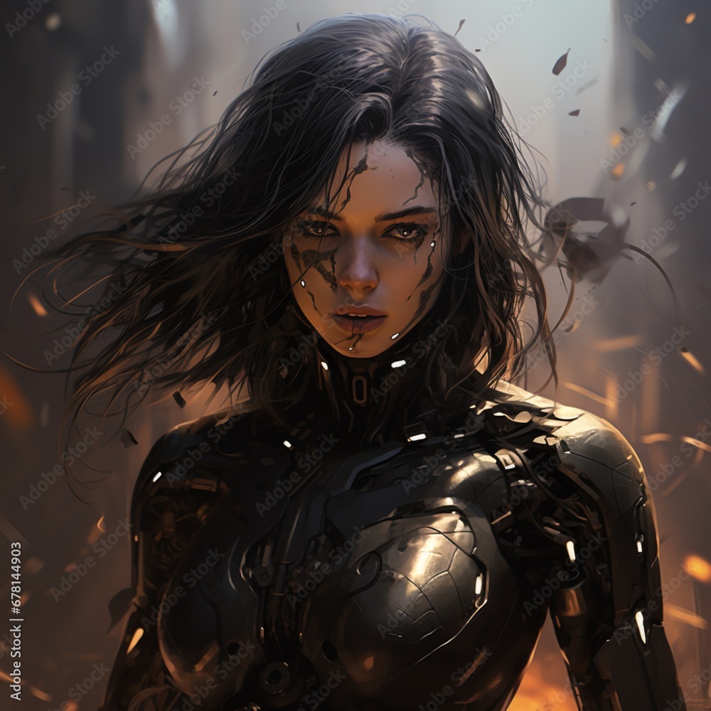 Female Cyborg Alita Battle Angel Led Eye Perfector Ai Generated Art Stock Illustration Adobe Stock