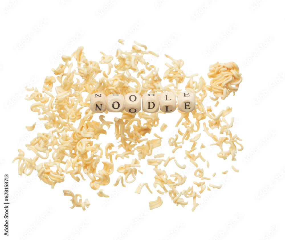 Alphabet letter wording "Noodle" bead toy flying over explosion flying ...