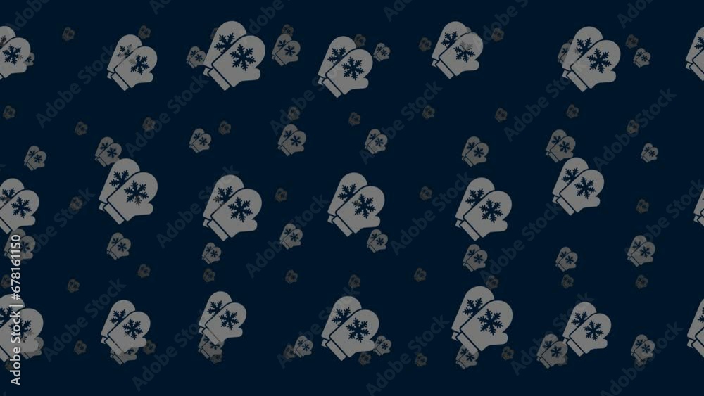 Mittens symbols float horizontally from left to right. Parallax fly ...