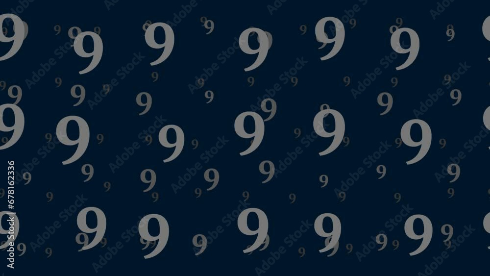 Number nine symbols float horizontally from left to right. Parallax fly ...