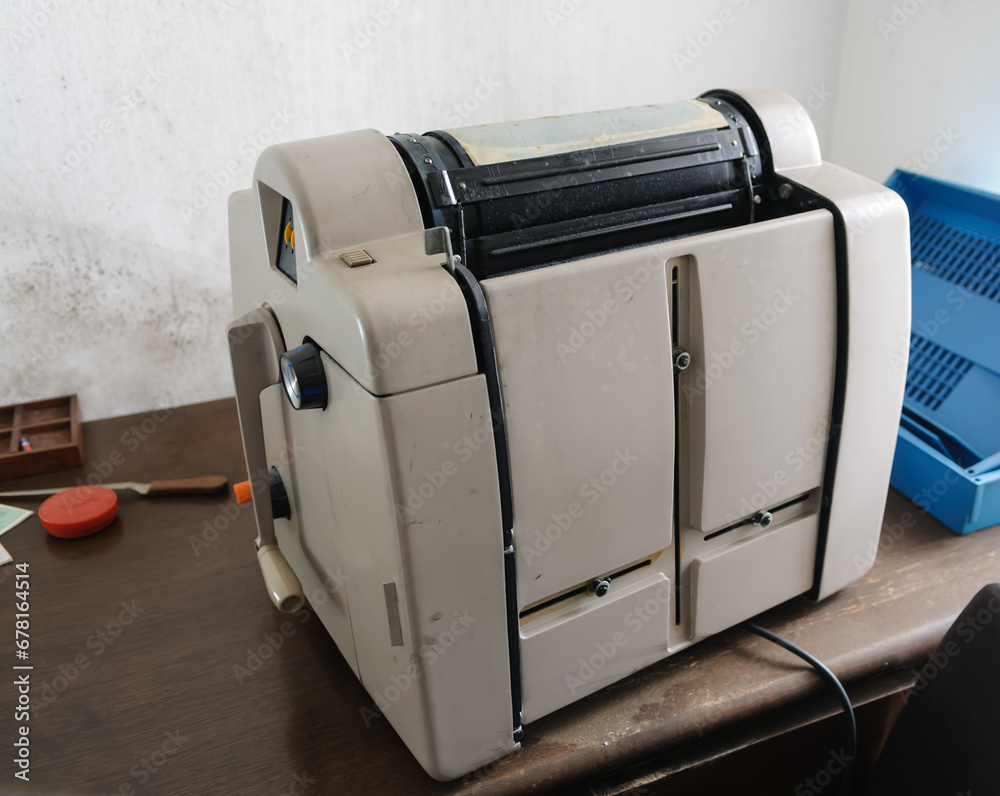 An old fashioned mechanical ink based duplicator, which traditionally ...