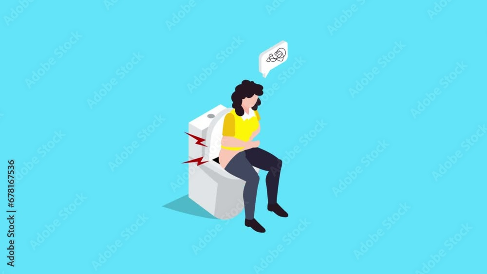 Constipated woman sitting on the toilet, colon health and bowel ...