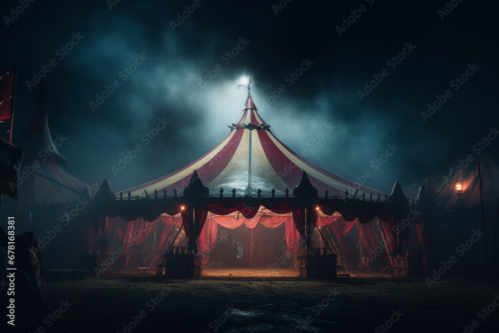 Scary circus tent in the dark, aesthetic look Stock Illustration ...
