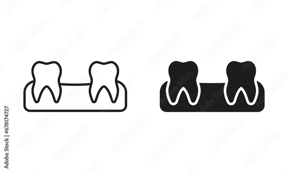 Missing Teeth Silhouette and Line Icon Set. Human Lose Tooth Pictogram ...