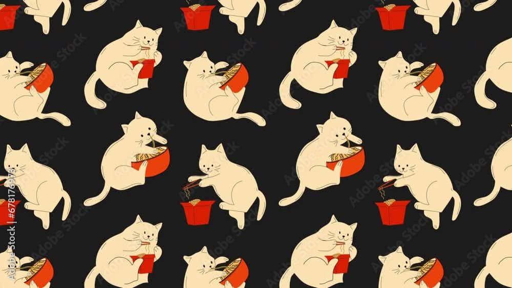 Cute Cartoon cats eating noodles and uses chopsticks.. Old animation ...