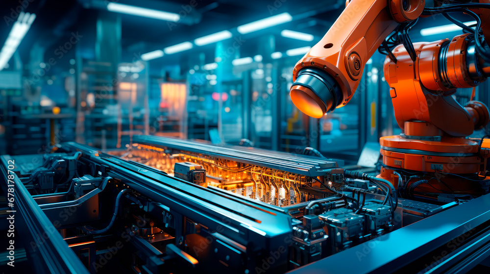 Mechanized industry and robotic arm for assembly in factory production ...