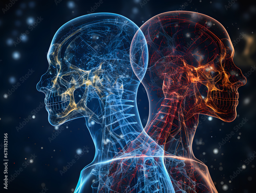 Neural network in the human skull, scientific concepts. Neuroscience ...