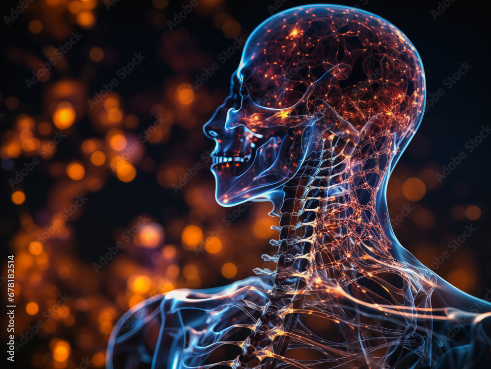 Neural network in the human skull, scientific concepts. Neuroscience ...