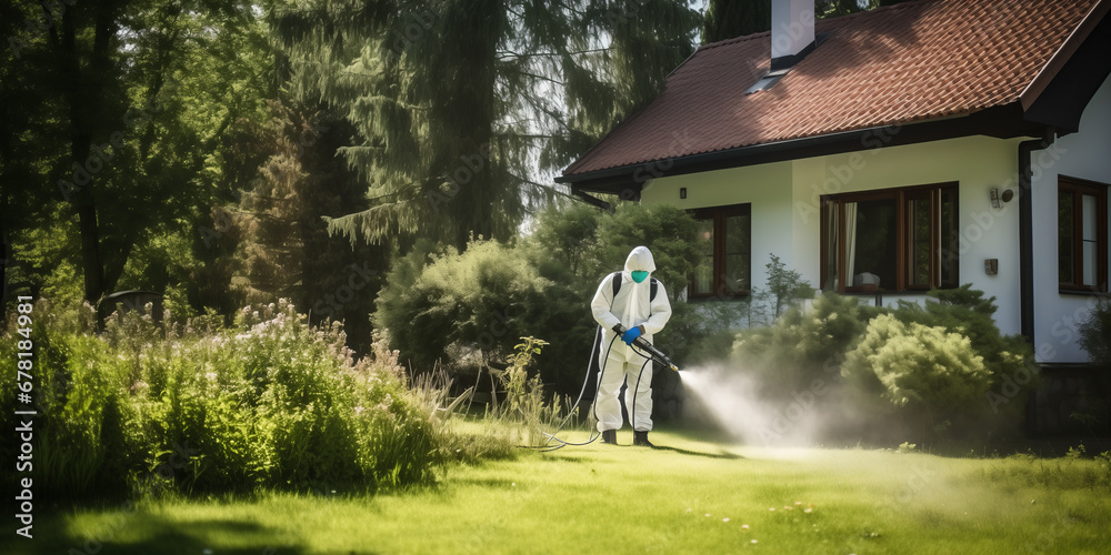 Disinfection private garden plot by cleaning service, surface treatment ...