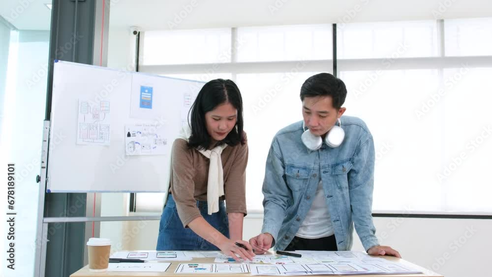 Teamwork of Creative collaboration, Graphic Designer planning, drawing ...