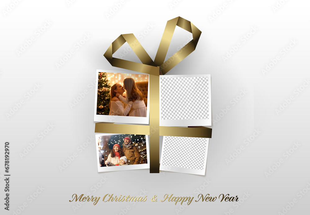 Christmas light family photo card layout template in the shape of ...