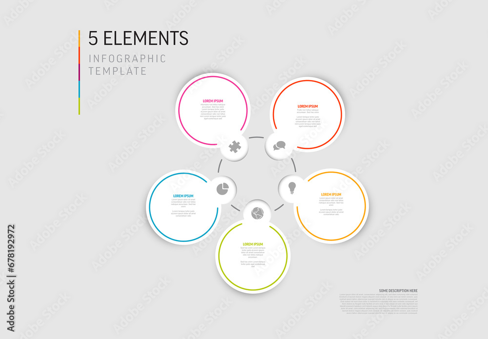 Light five circle elements template with white cards colorful borders ...