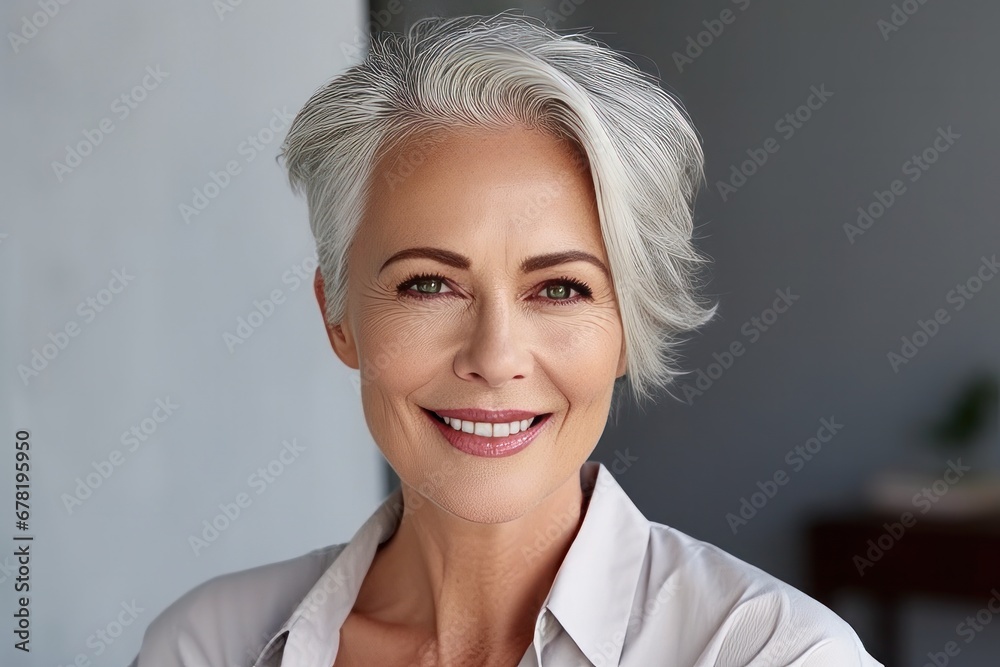 Adult woman with smooth healthy face skin. Beautiful aging mature woman ...