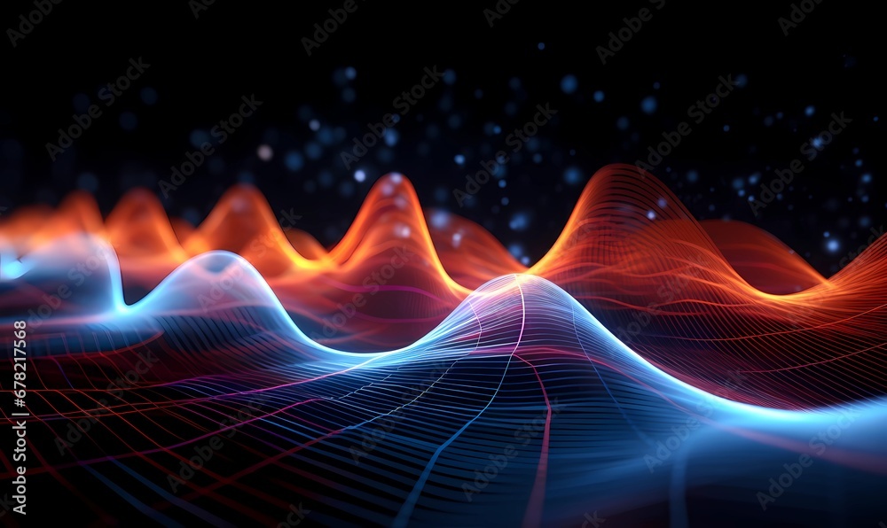 Futuristic abstract background with glowing waves. 3d audio soundwave ...
