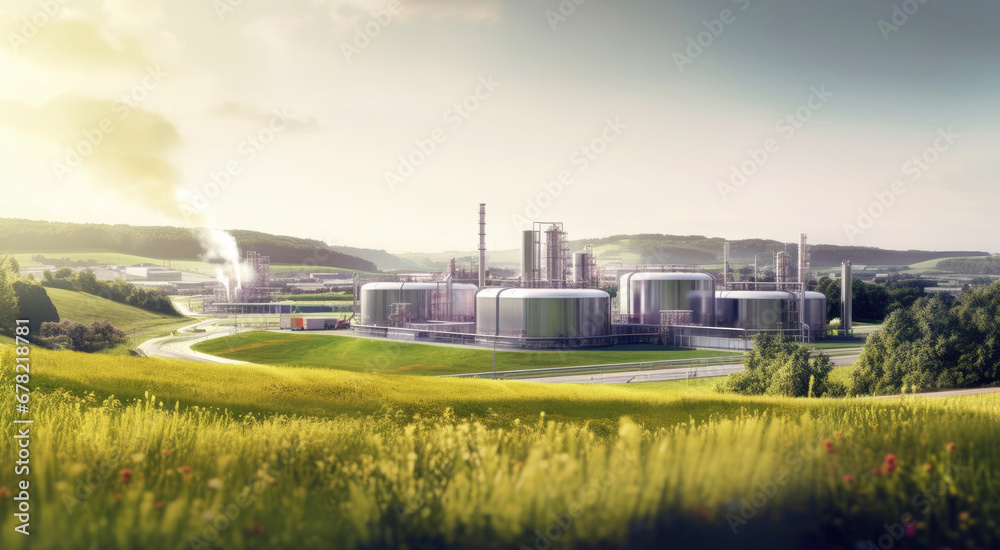 A modern hydrogen processing factory, clean energy generation plant on ...