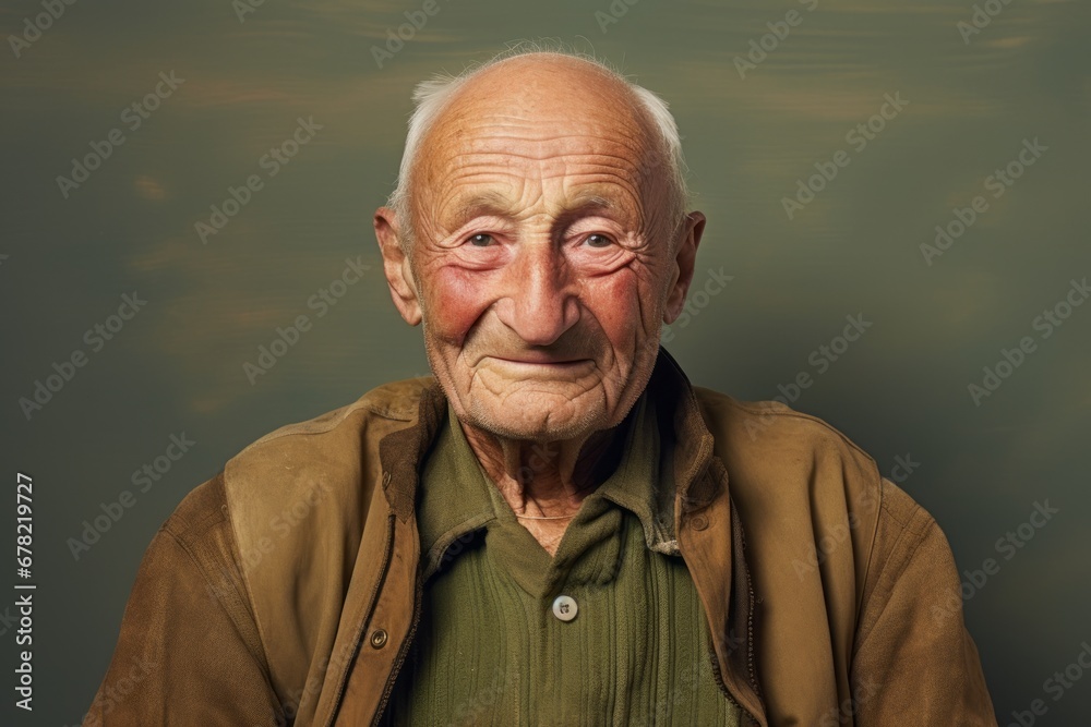 Portrait of a smiling elderly 100 years old man sporting a vented ...