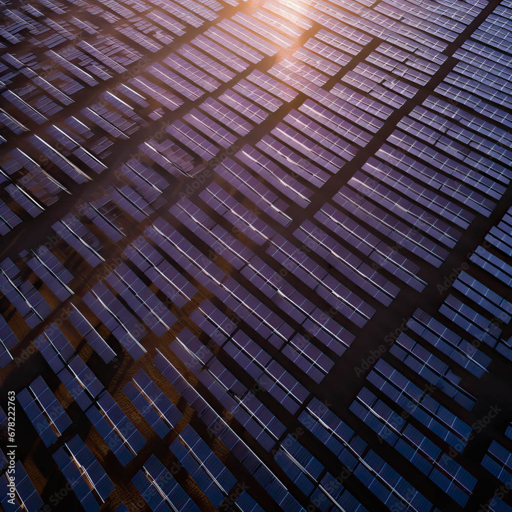 Solar panels at solar farm in the mountains at sunrise. Photovoltaic ...
