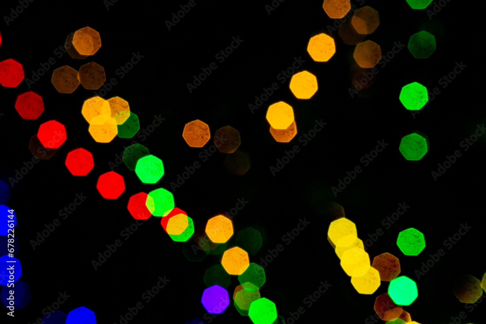 Abstract blurred with dark background of Colorful Led serial bulb in ...
