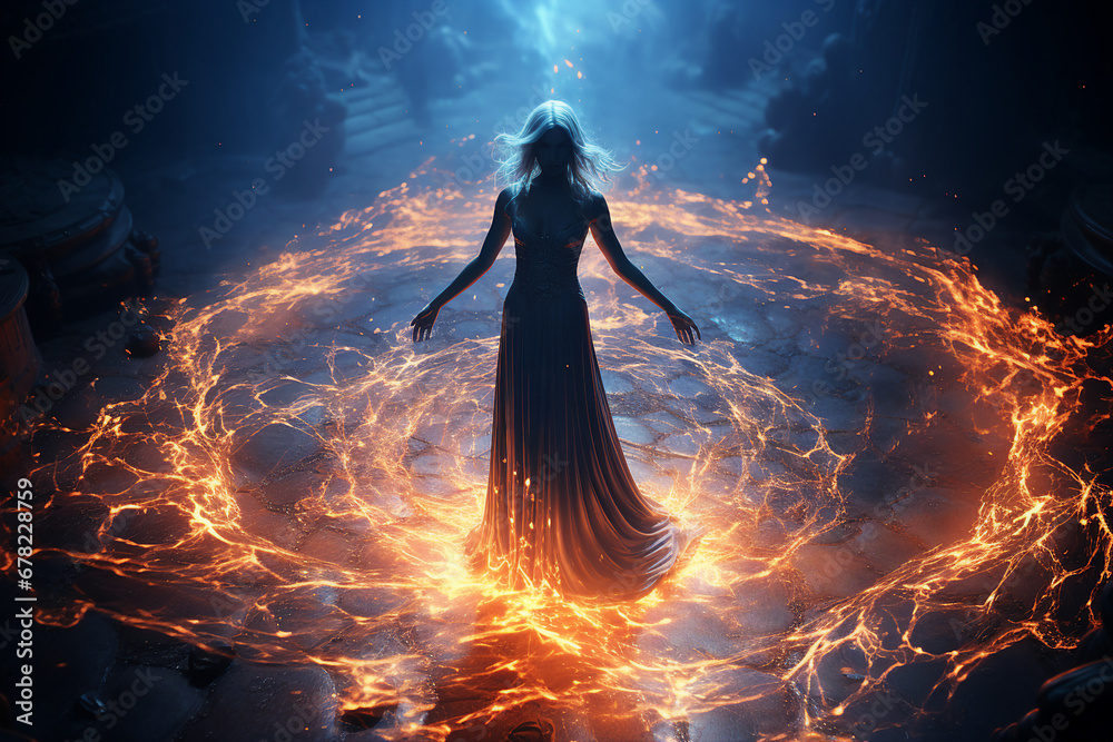 Generative ai photo creative collage of powerful wiccan summon ...