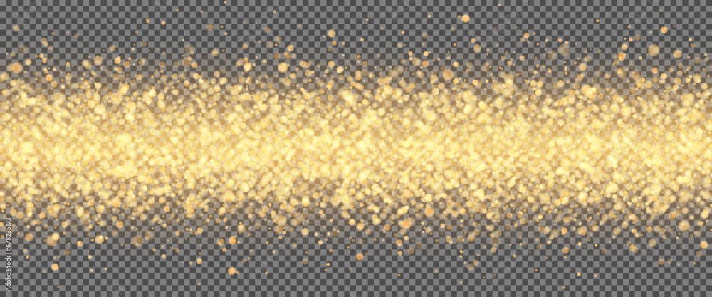 Stardust, unfocused golden particles shining on a transparent gray ...