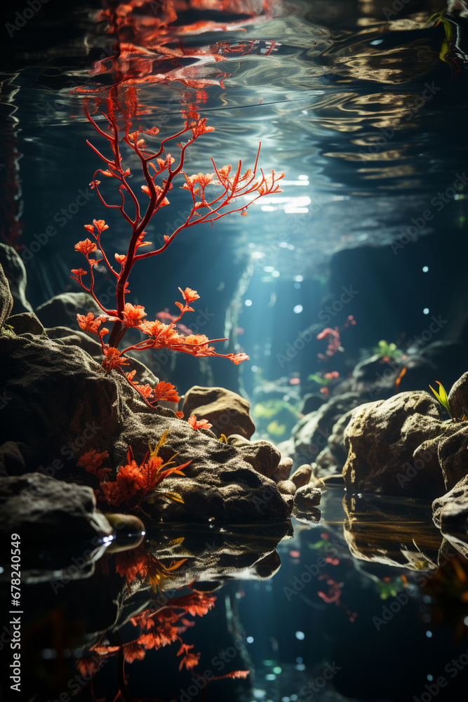 A Red Mangrove tree with its prop roots extending into the water ...