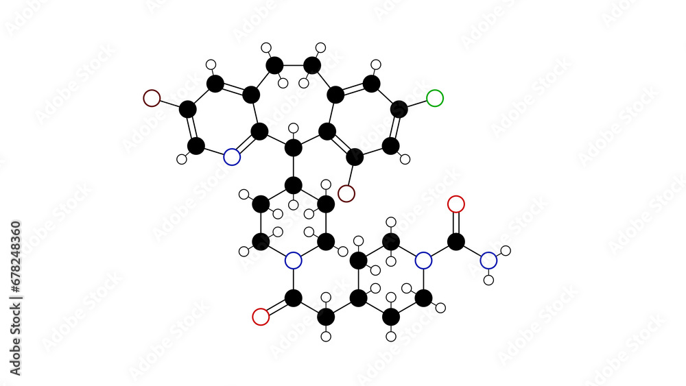lonafarnib molecule, structural chemical formula, ball-and-stick model ...