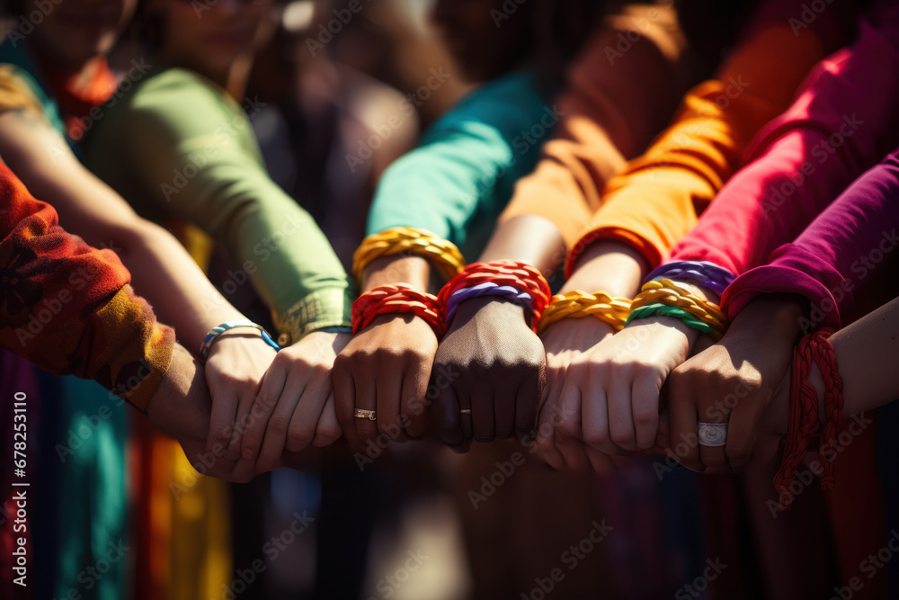 People from various backgrounds holding hands in a show of unity ...