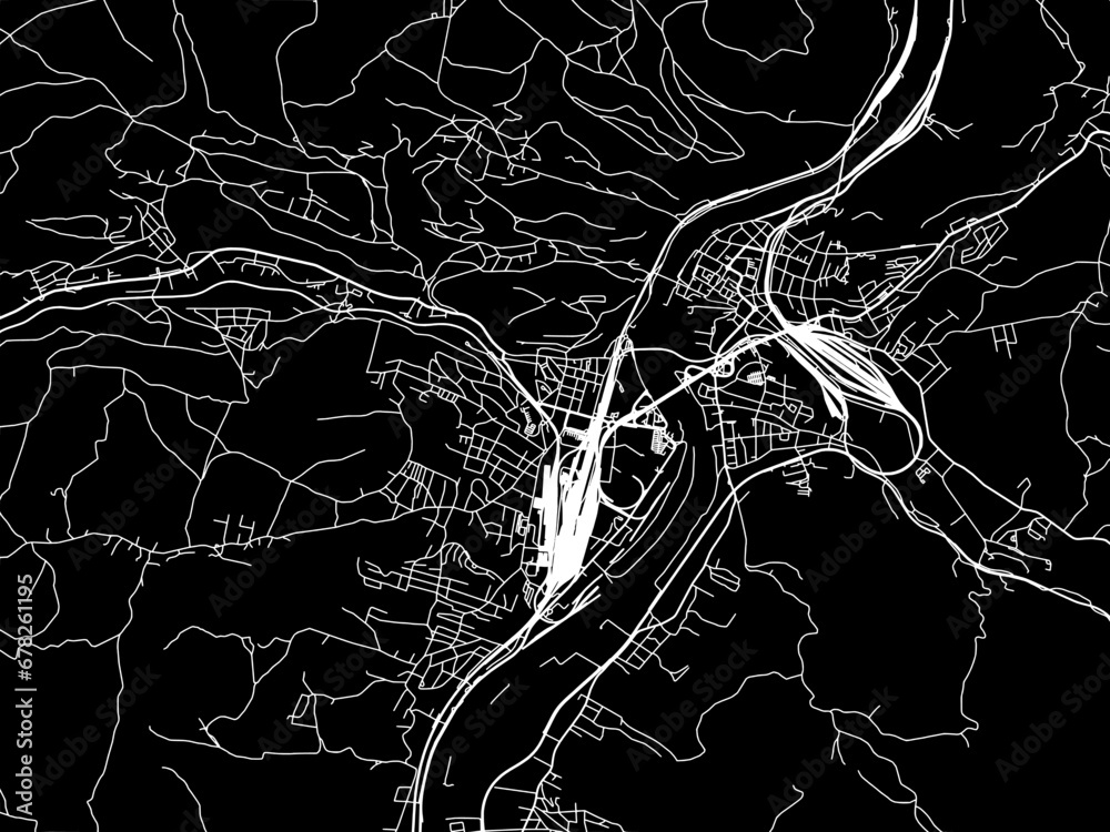 Vector road map of the city of Decin in the Czech Republic with white ...