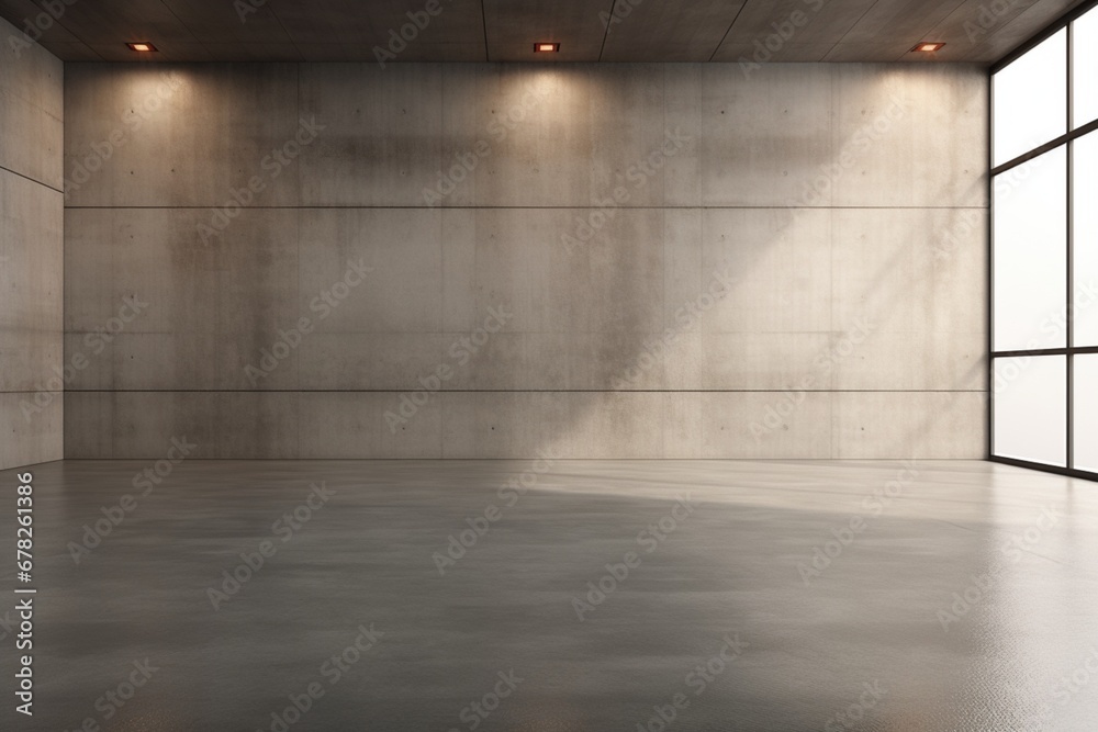 A perspective shot of a modern concrete garage interior with mock-up ...
