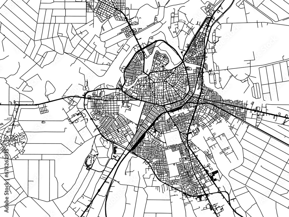 Vector road map of the city of Larisa in Greece with black roads on a ...