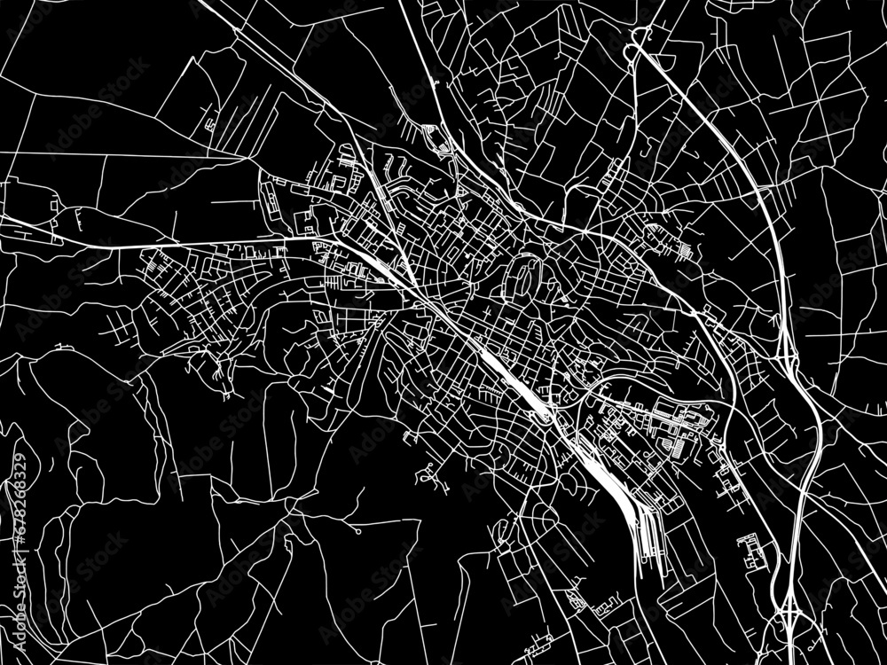 Vector road map of the city of Sopron in Hungary with white roads on a ...