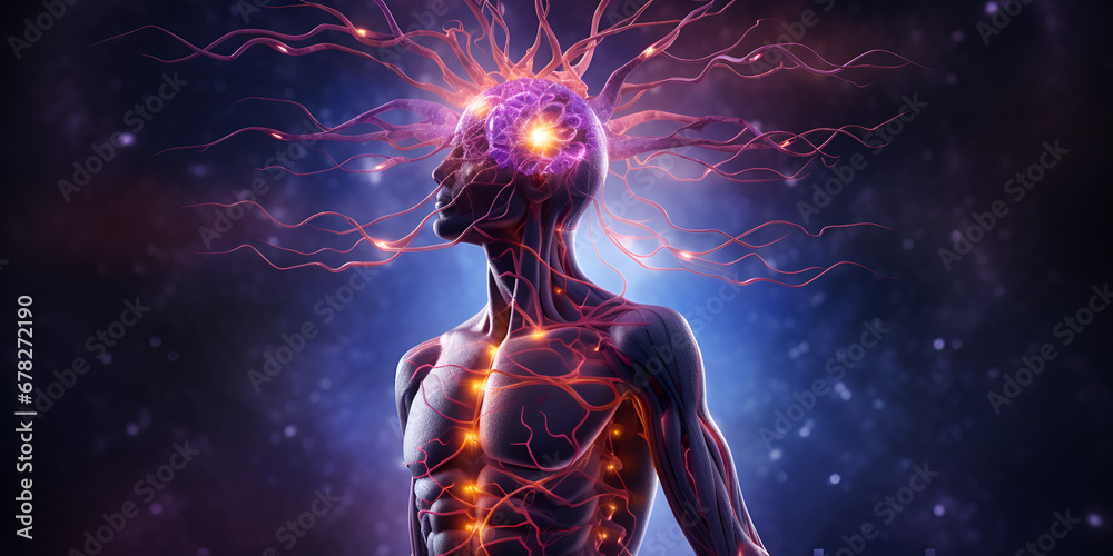 Abstract illustration of human body energy flow universe energy, Cosmic ...