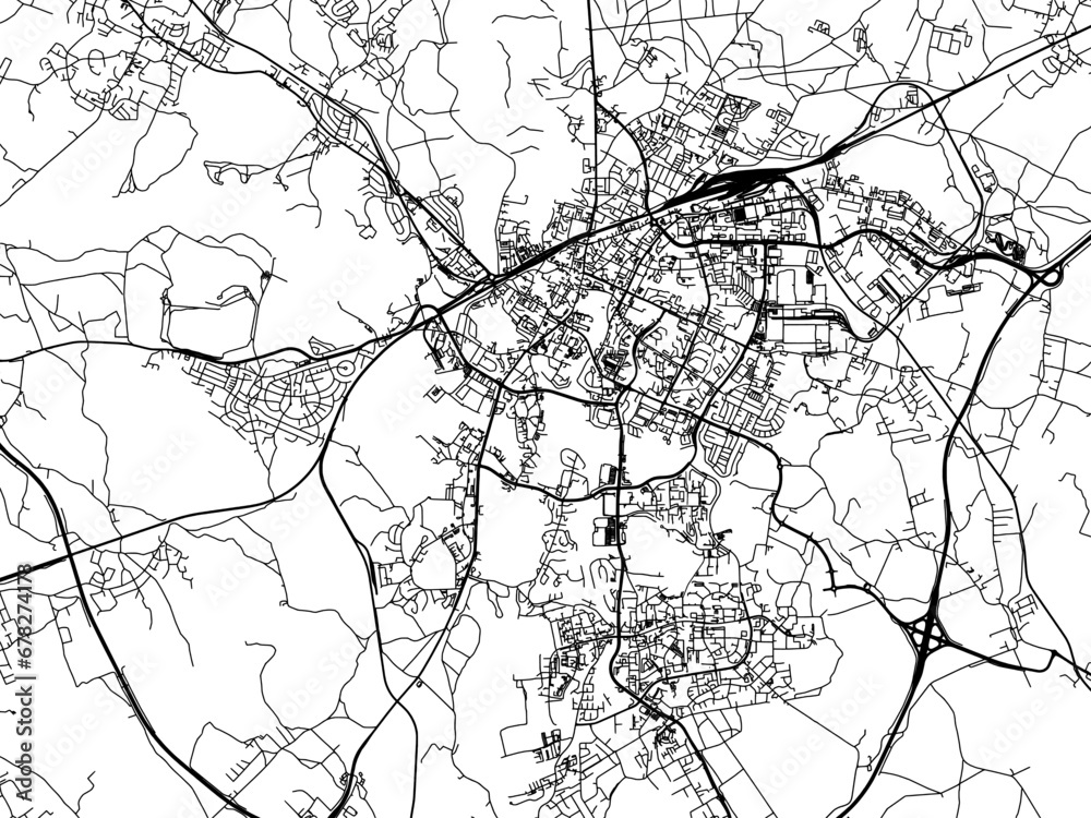 Vector road map of the city of Olsztyn in Poland with black roads on a ...
