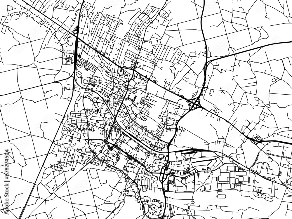 Vector road map of the city of Tychy in Poland with black roads on a ...