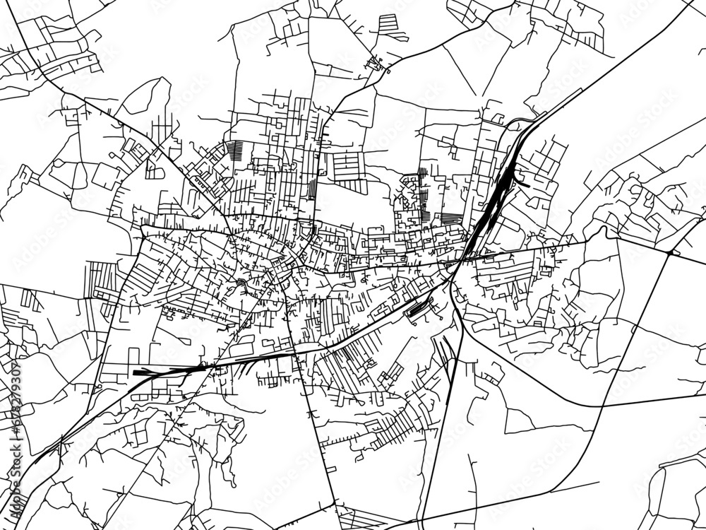 Vector road map of the city of Drohobych in Ukraine with black roads on ...