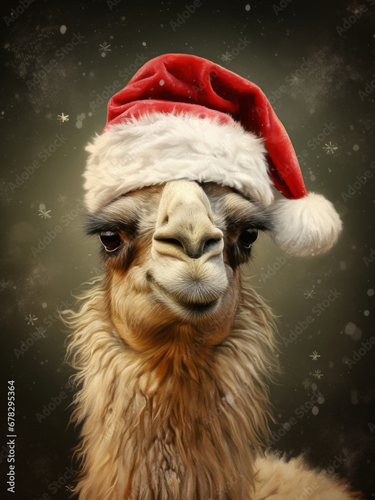 Watercolor Christmas camel with Santas hat illustration, cute animal ...